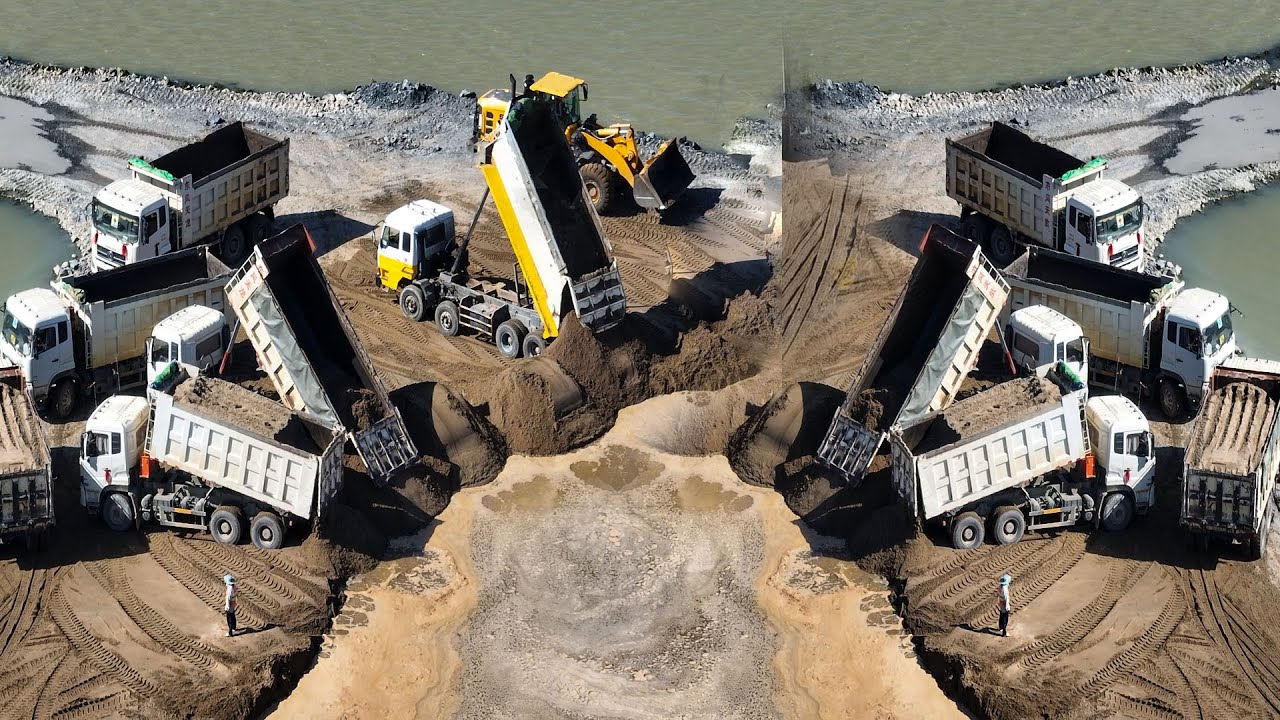 NICELY START PROJECT ! Dumptruck SHACMAN 25.5t , Wheel Loader SDLG Push ...