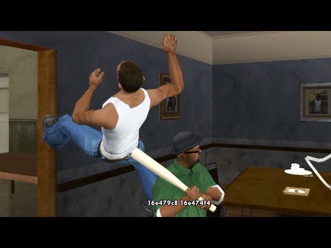 Big Smoke hitting CJ, but the bat is the CJ