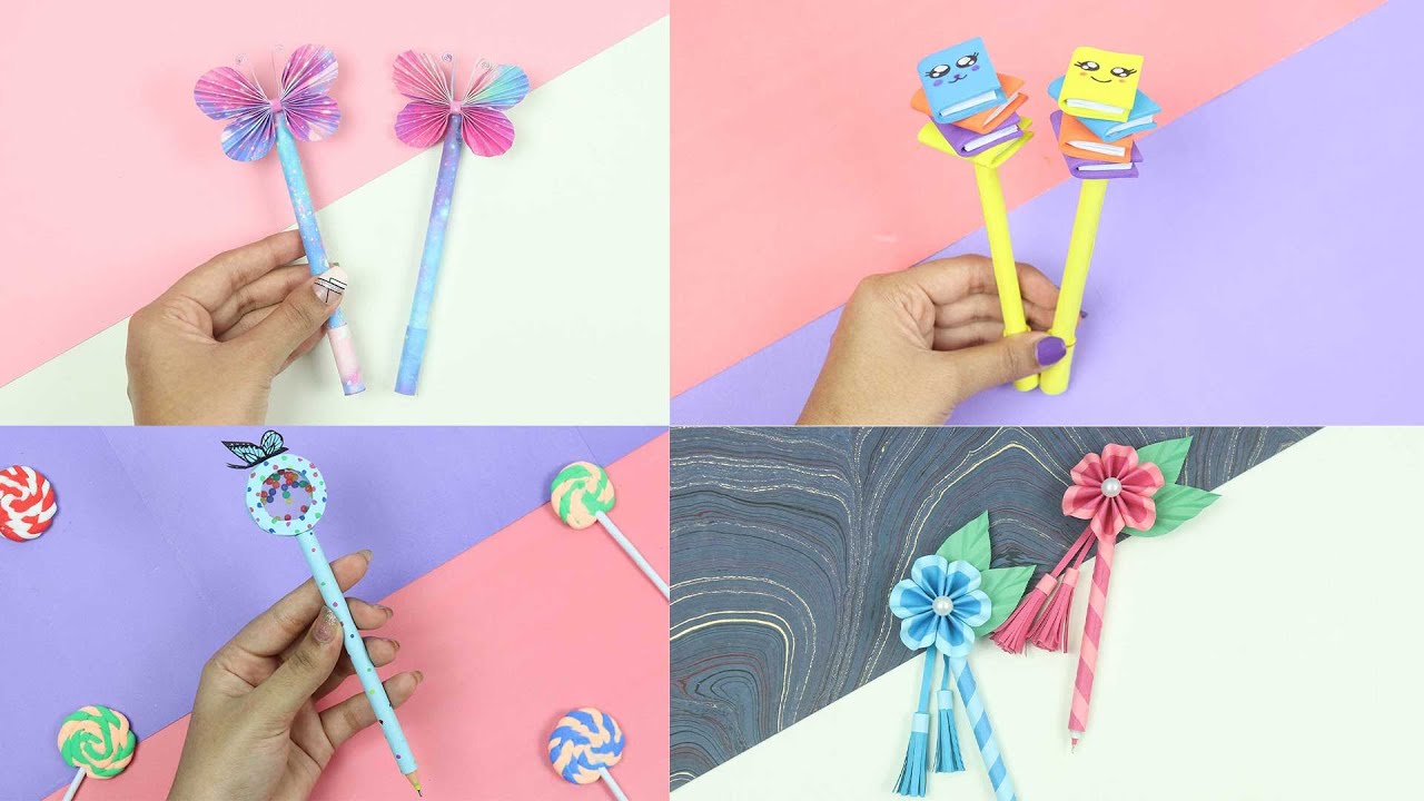 4 easy paper pen decoration idea | paper pen craft - YouTube