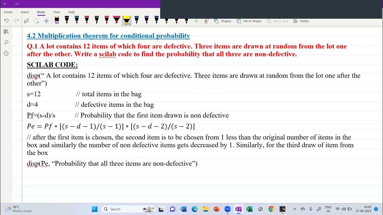 SCILAB Practical on Multiplication Theorem on conditional Probability - YouTube