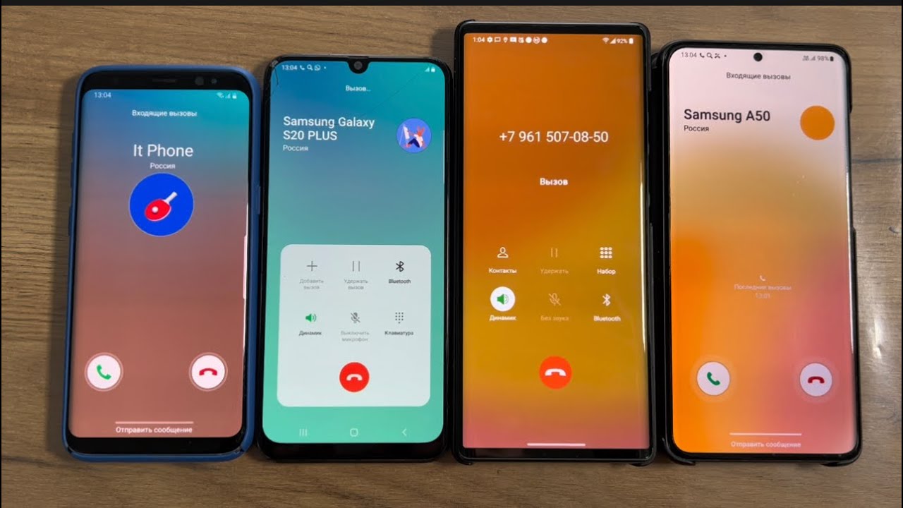 Four Phones Incoming + Outgoing Calls LG Wing vs S20+ Samsung vs A50 vs ...