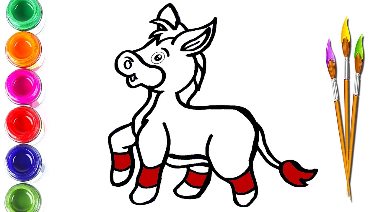 Donkey Drawing, Painting, Coloring for Kids & Toddlers | Kids Art | How ...