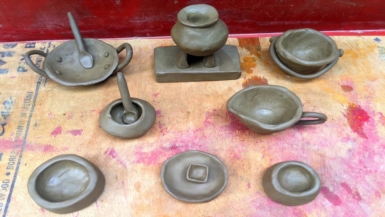 Miniature kitchen set with clay||kitchen tools||Amazing technique make ...
