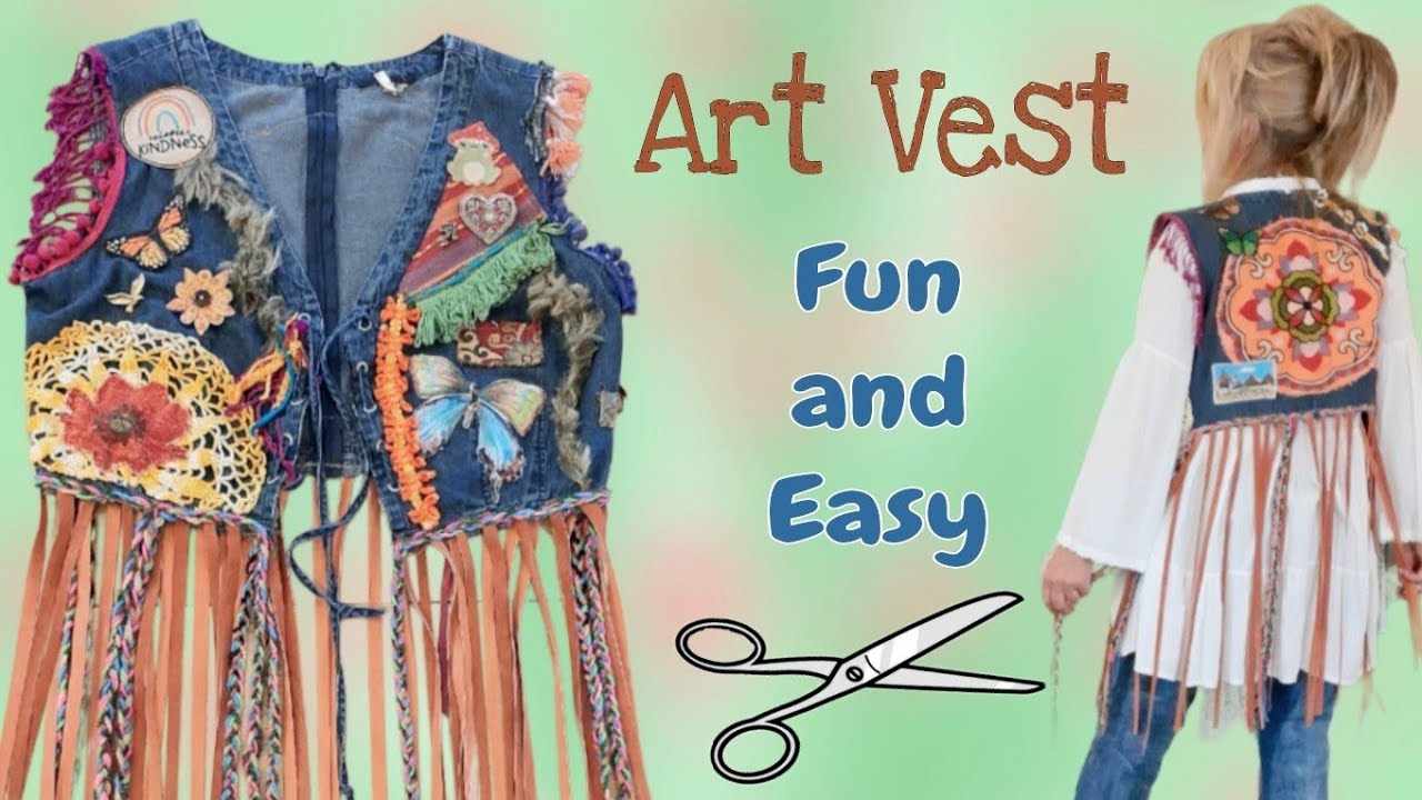 How To Make An Upcycled Collage Fringe Vest - YouTube