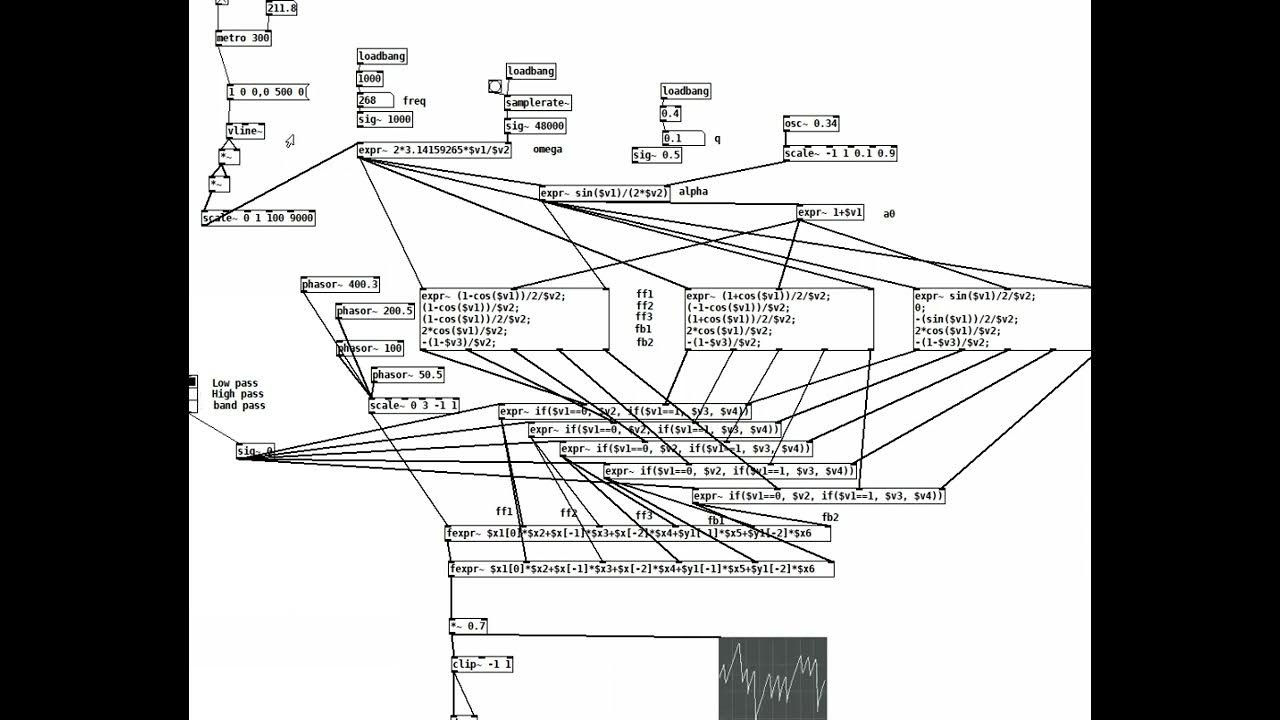 Audio signal control biquad filter with using fexpr~ _pure data - YouTube