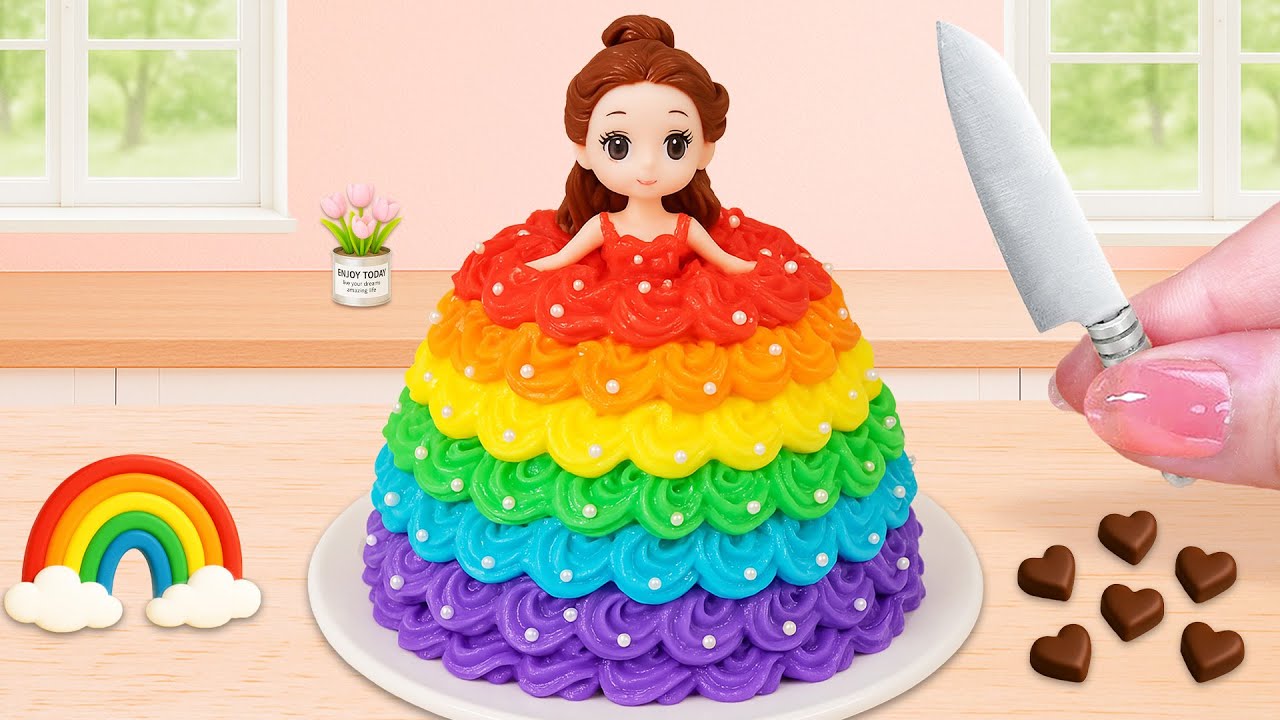 Rainbow Princess Cake Challenge | Satisfying Mini Cake Decorating ...