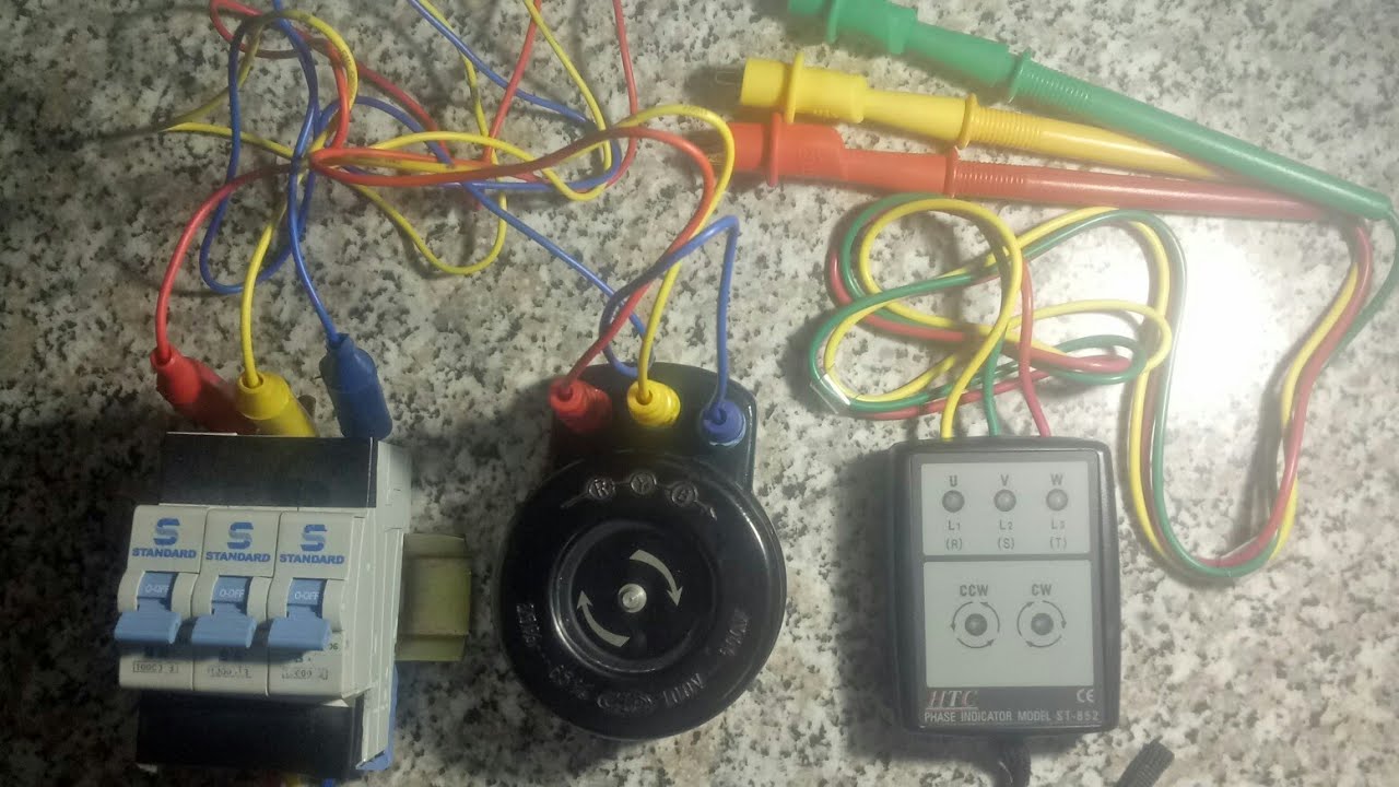 Phase sequence indicator or Phase rotation tester demo. Disk type and ...