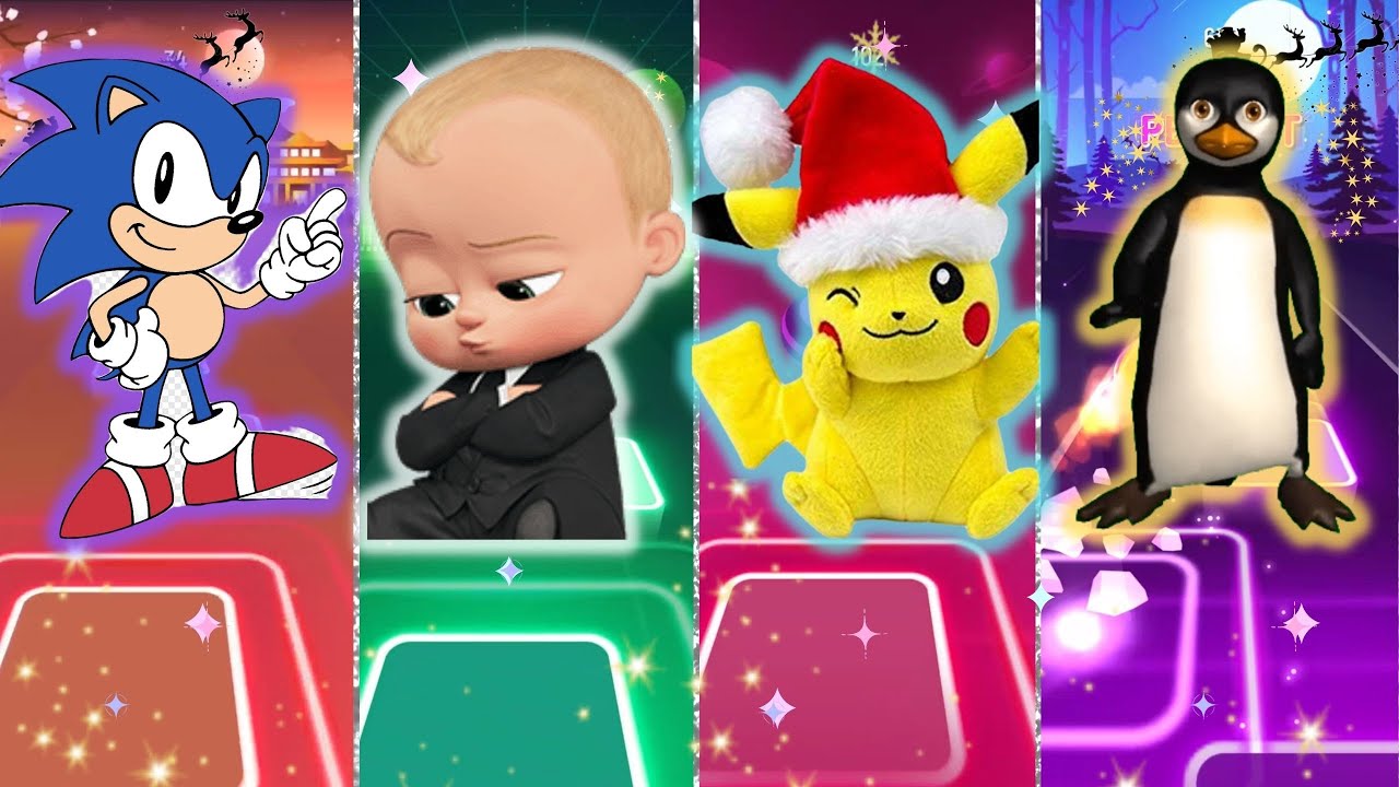 Sonic Vs Boss Baby Vs Pikachu Vs Penguins 🔝 Tiles Hop EDM Rush - YouTube