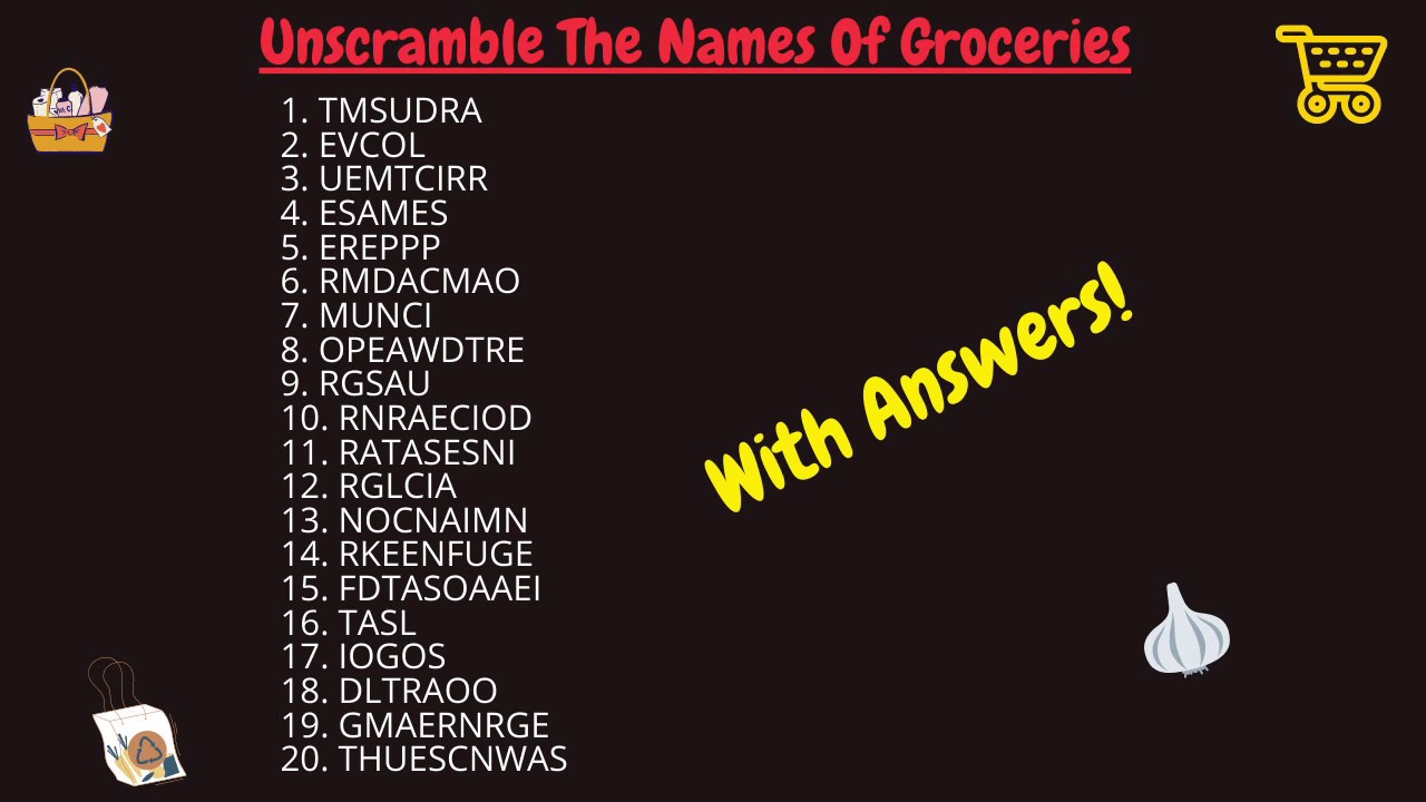 Unscramble The Name of Groceries Puzzle | Rearrange Words - YouTube