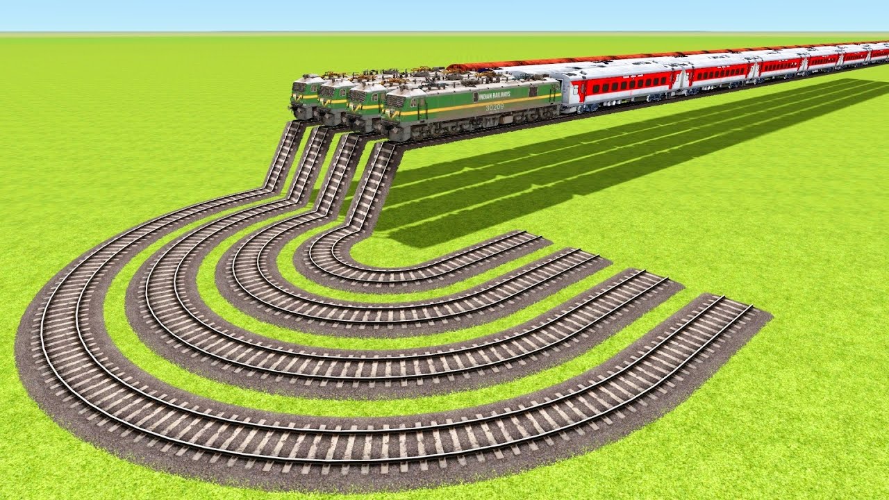 FOUR WAG-9 TRAINS CROSSED AROUND 180° UNFINISHED RAILROAD TRACKS ️ ...