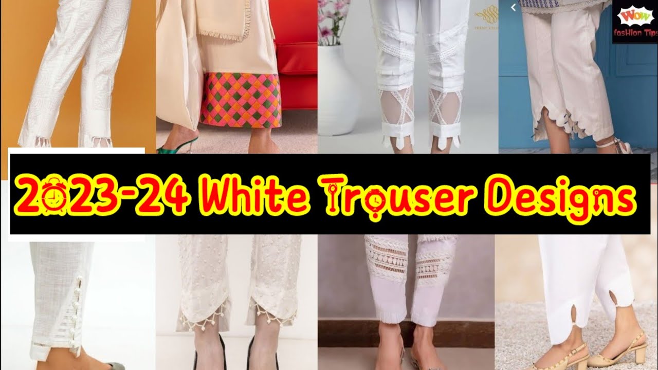 Trendy and Stylish White Color Trouser Designing Ideas.#trouserdesign # ...