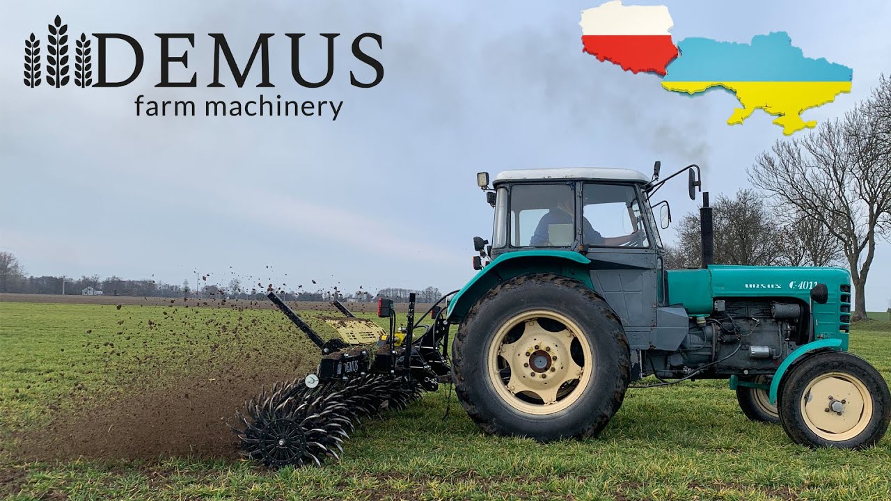 URSUS Old tractor and DEMUS rotary hoe RH400 in Polska - YouTube