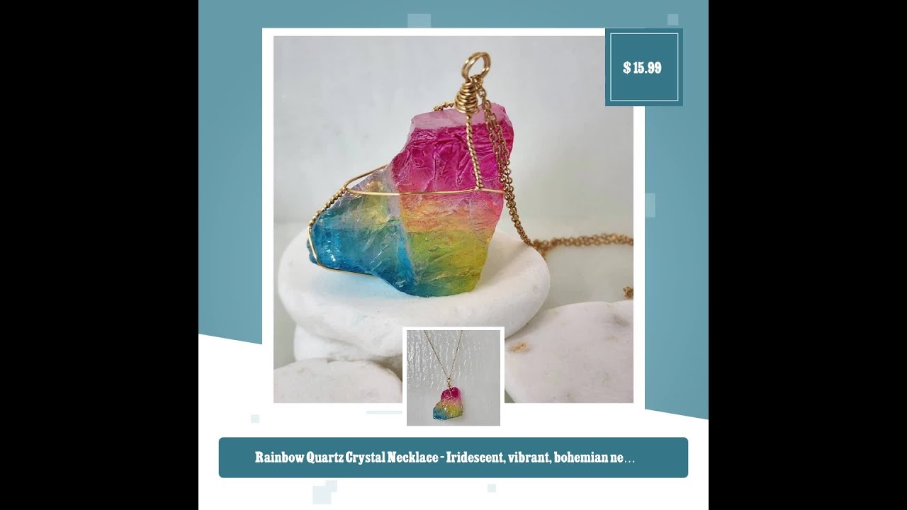 Rainbow Quartz Crystal Necklace - Iridescent, vibrant, bohemian ...