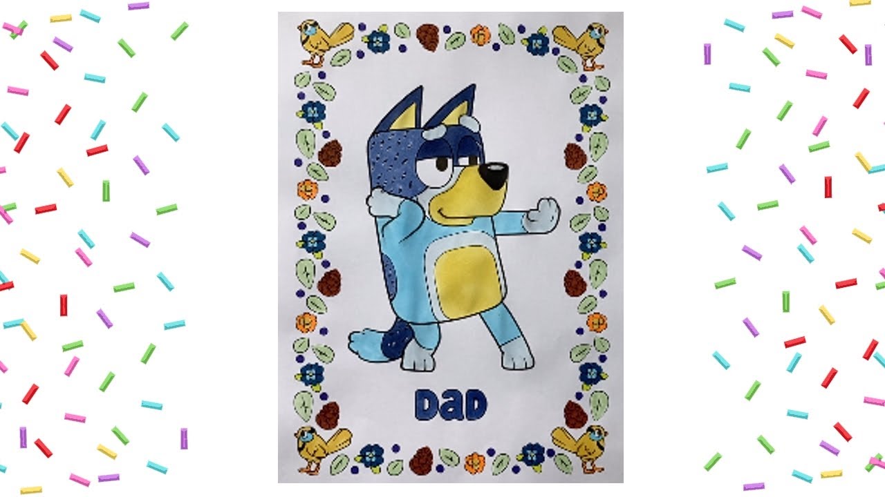 Coloring Disney Bluey's Dad Bandit Dancing Coloring Page with Markers ...