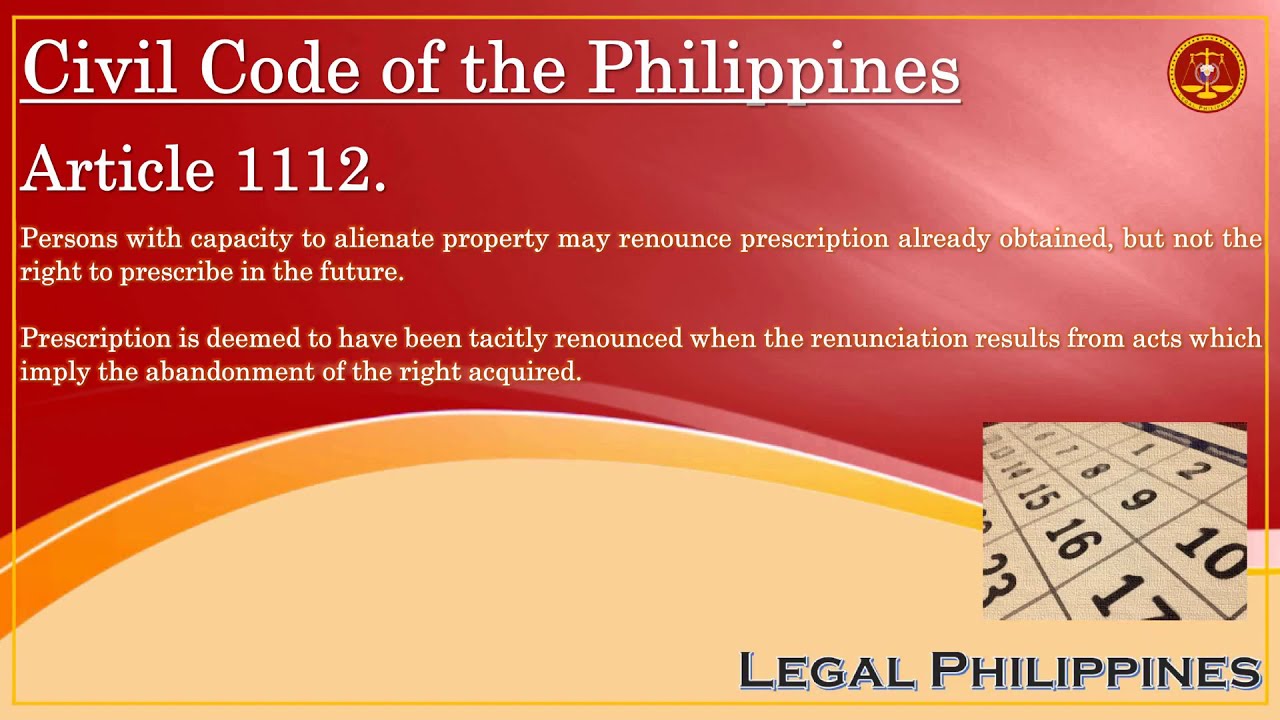 Civil Code of the Philippines, Article 1112 - YouTube