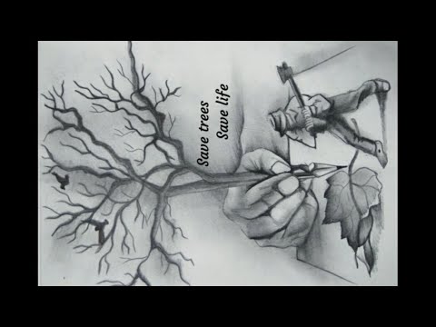 How to draw a poster on save trees save life/ pencil shading sketch of ...