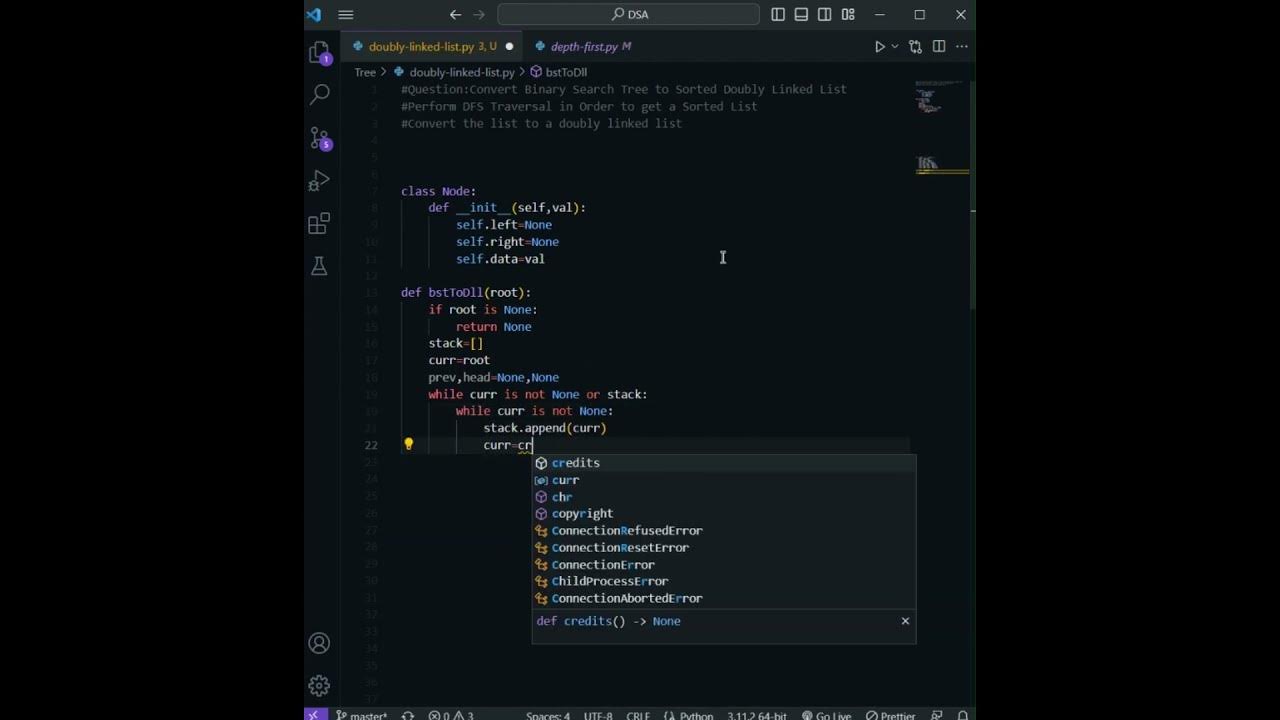 Binary Search Tree To A Sorted Doubly Linked List In Python Youtube