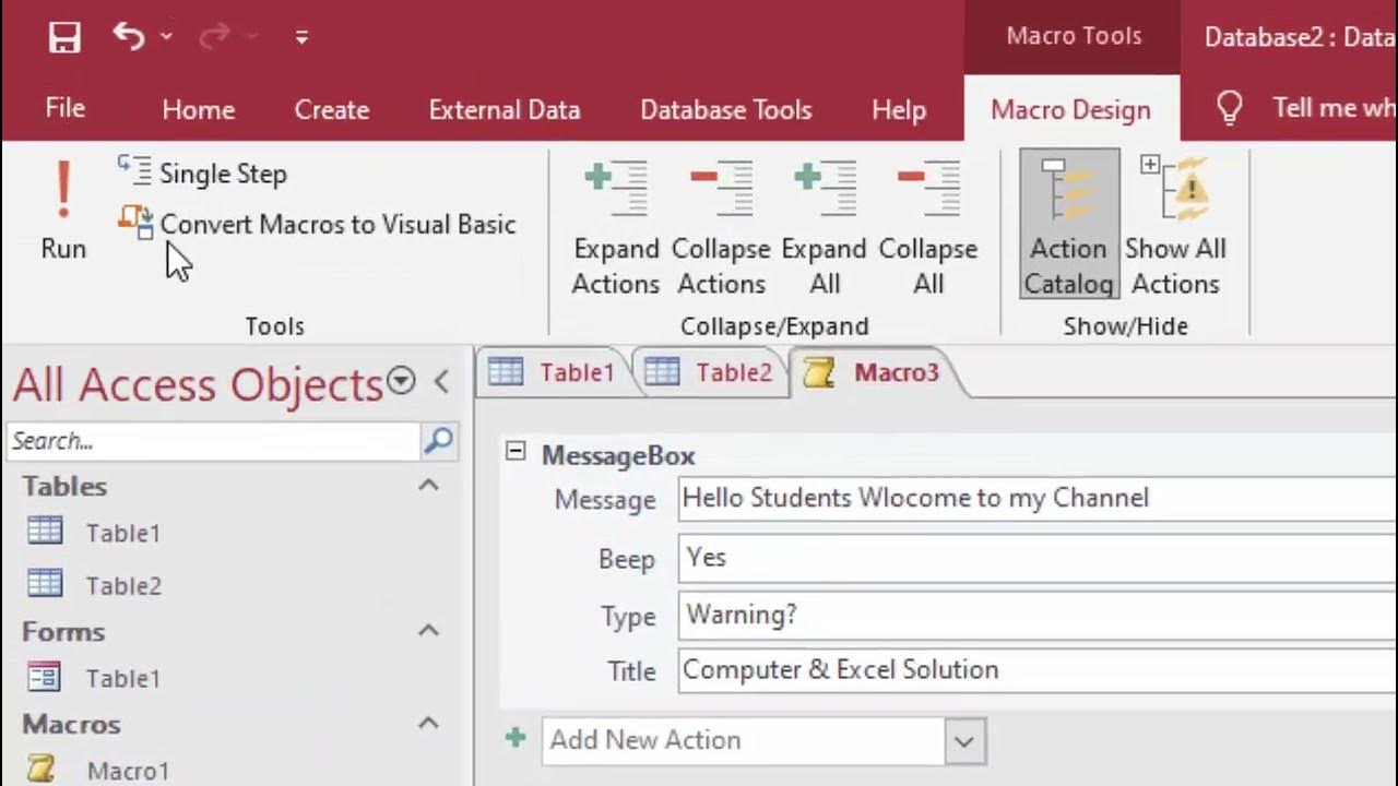 Creating Macro In Microsoft Access Computerexcelsolution Youtube