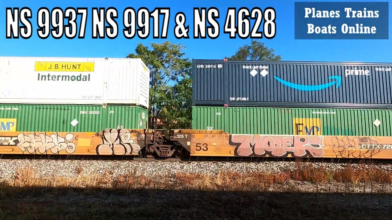 NS 9937 NS 9917 & NS 4628 Locomotives Intermodal Train Fostoria Iron ...