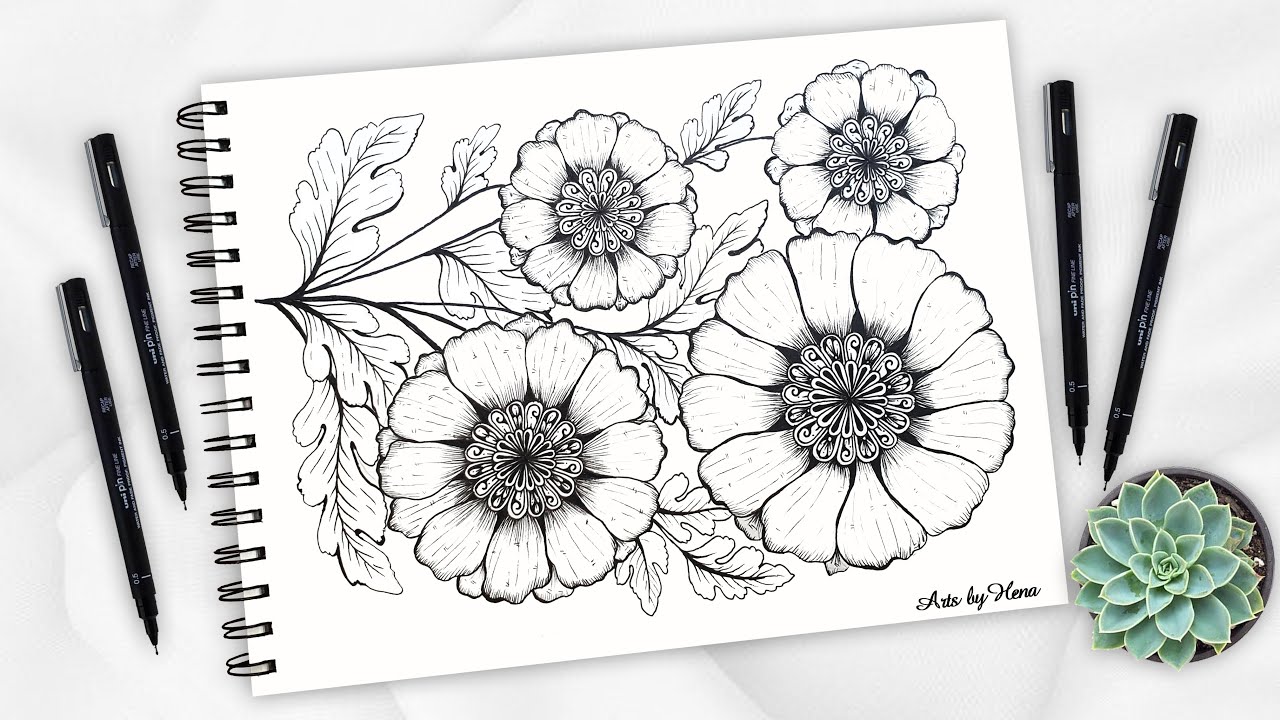 How To Draw Flower With Mandala Art For Beginners || Zentangle Patterns ...