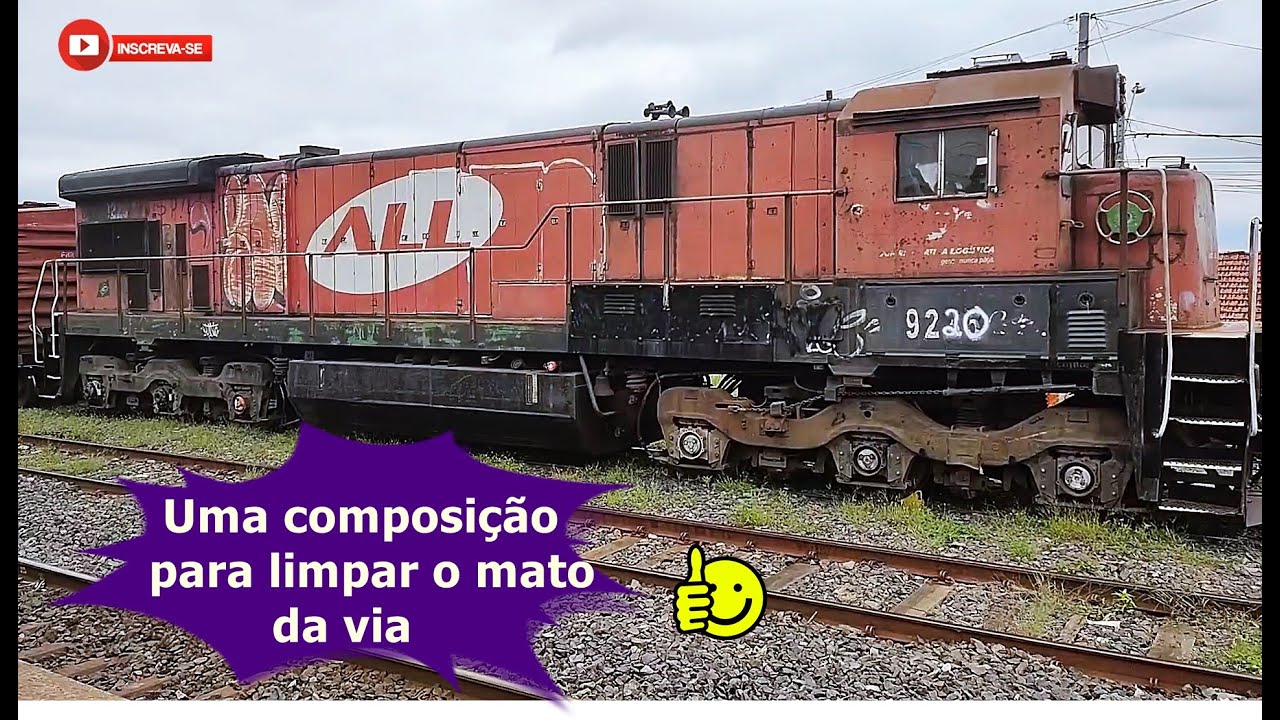 Uma locomotiva C30-7 numa composição de manutenção "gestão de vegetação ...