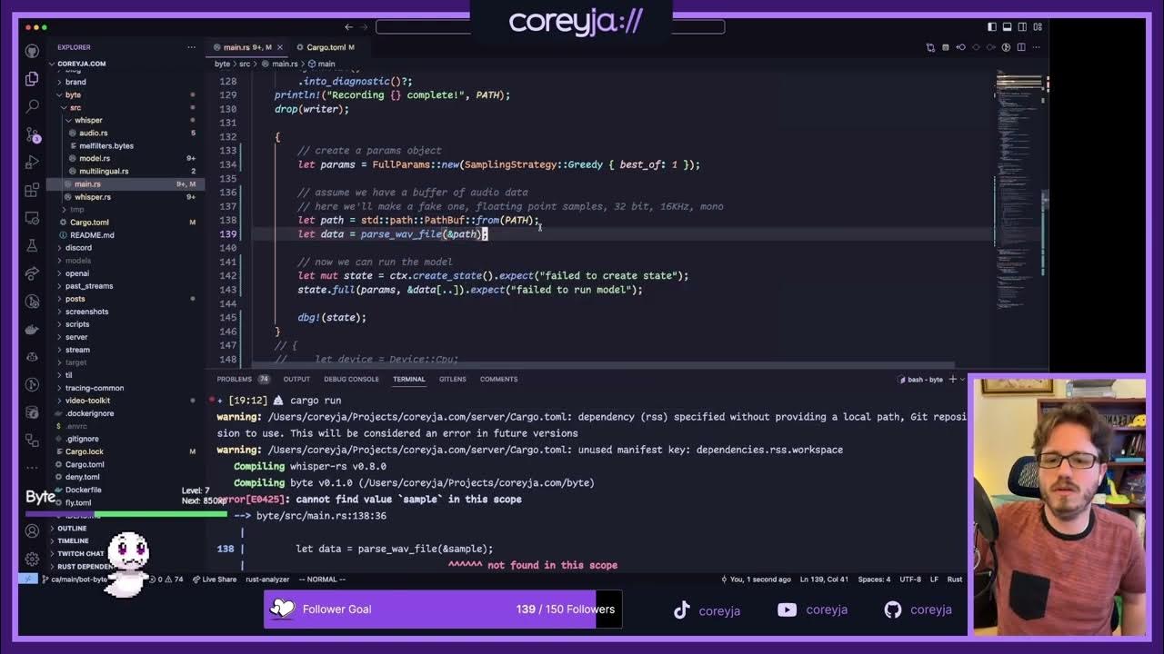 BYTE SPEAKS!! | Live Coding with coreyja | Voice Transcription and Bot Programming in Rust - YouTube