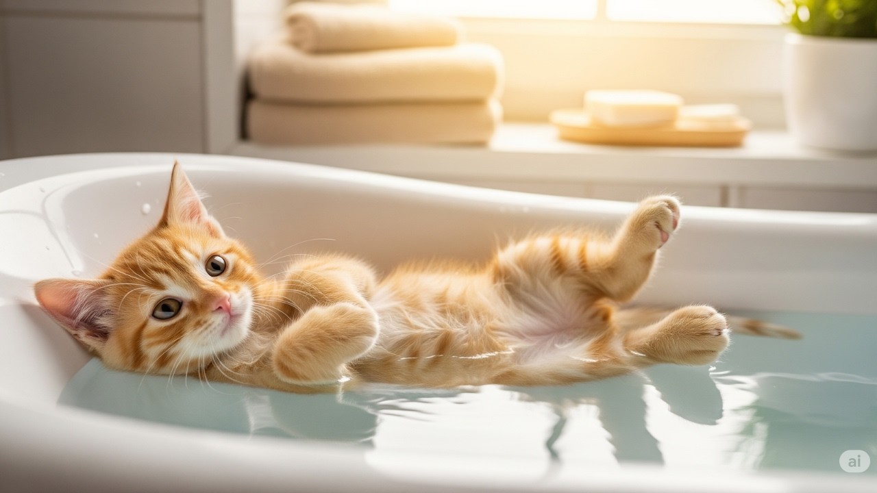 Adorable Ginger Kitten’s Relaxing Bath Time 🛁🐾 | Cute Cat Bathing ...