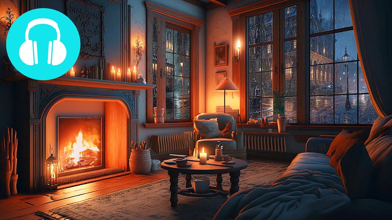 RAINY NIGHT At Home By The Fireplace 🎧 1 HOUR Relaxing Ambiance With Crackling Fire | ASMR ...