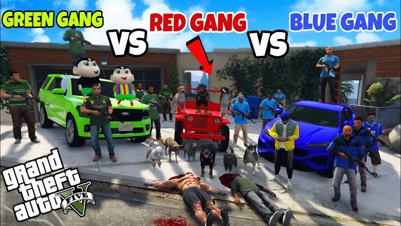 Shinchan Green Gang VS Franklin Blue Gang VS Chop Red Gang In GTA 5 ...