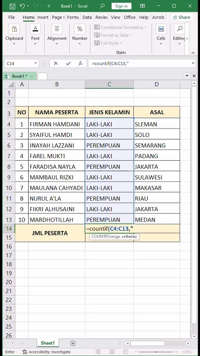 Cara Menghitung Data Dengan Rumus CountIf di Dalam MS. Excel #tutorial #exceltutorial #countif ...