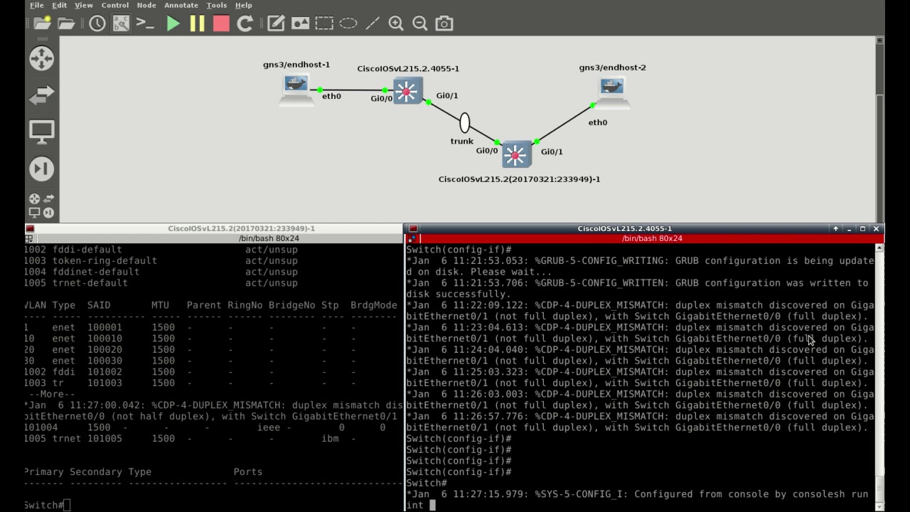 Flash labs: IOSv l2 - switching (VLAN & trunk) on GNS3 - YouTube