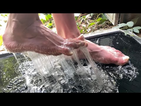 Bare feet struggling in sticky superglue trap