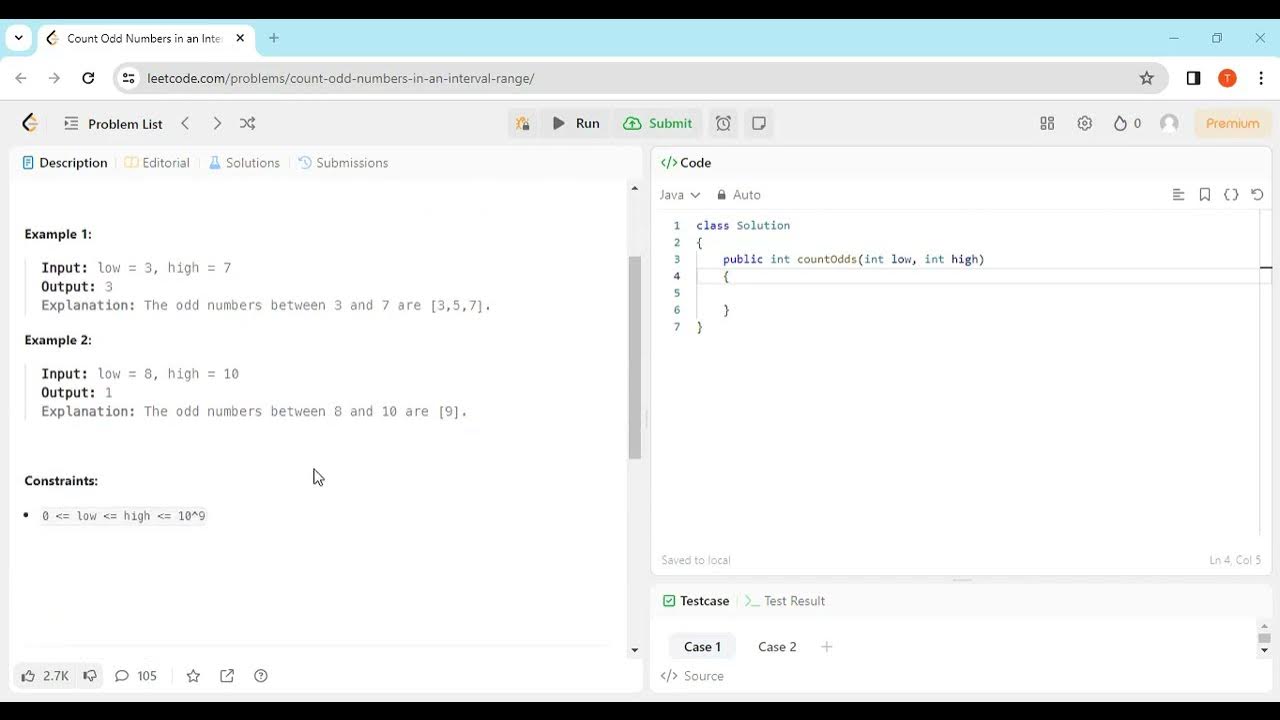 1523. Count Odd Numbers in an Interval Range | Leetcode | Number Theory | Fundamentals - YouTube