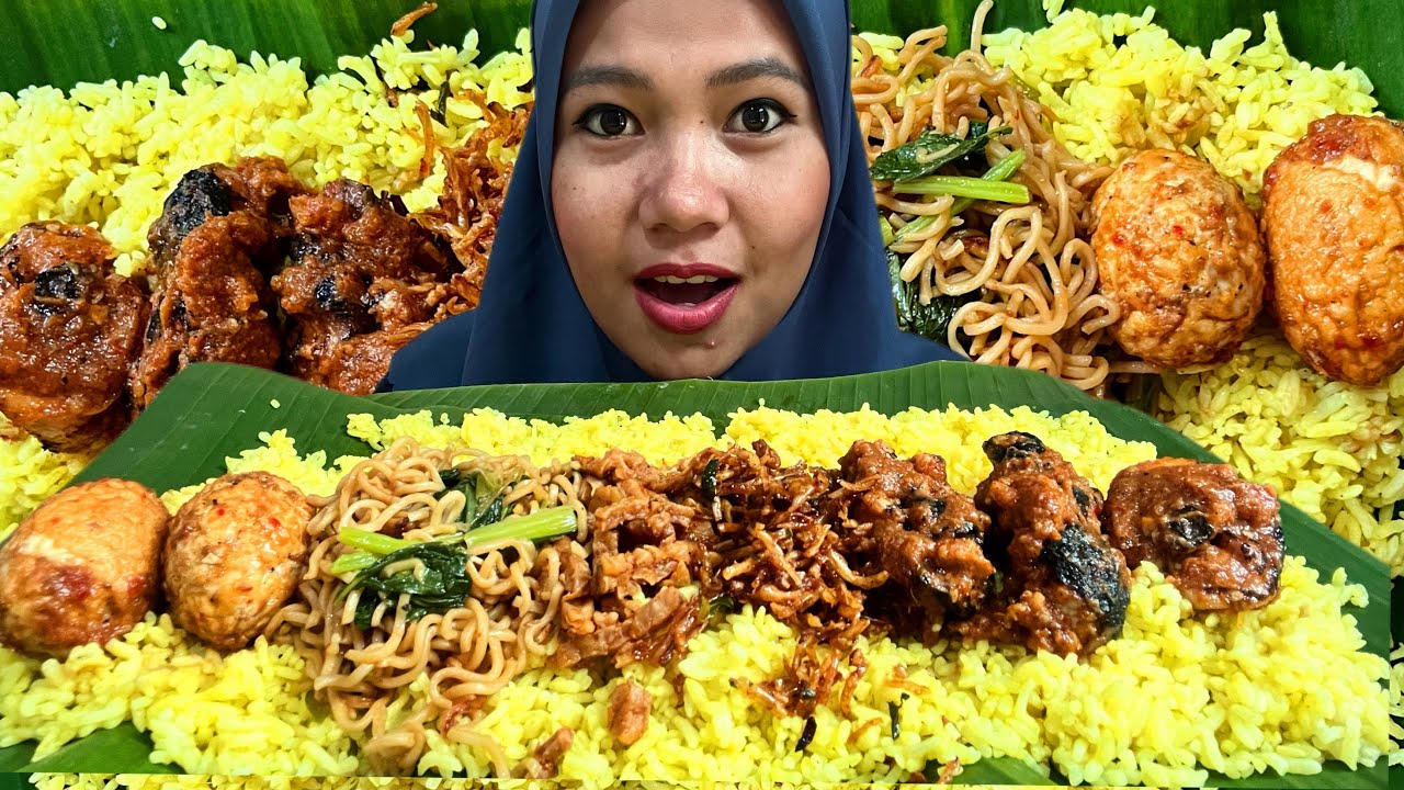 MUKBANG NASI KUNING LAUK LENGKAP || ASMR YELLOW RICE - YouTube