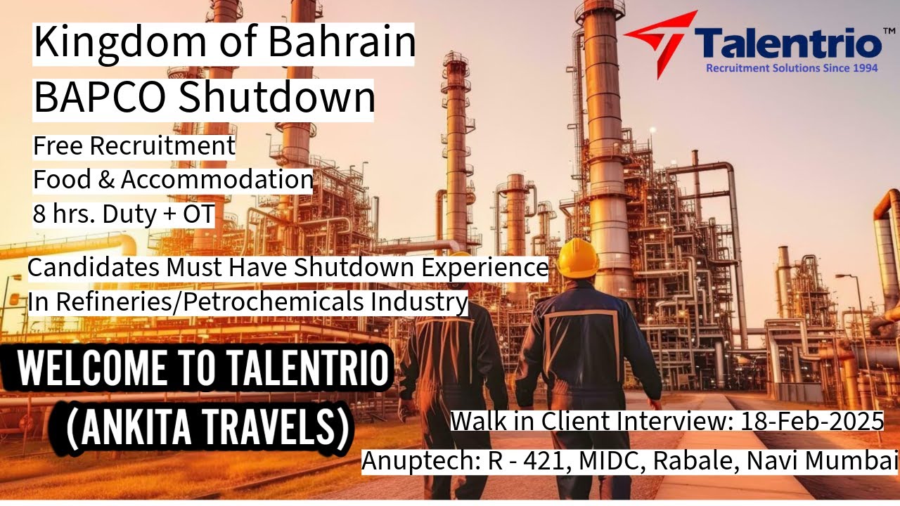 🔥BAPCO-Shutdown walk-in Client Interview for NASS-Bahrain 18 th Feb at ...
