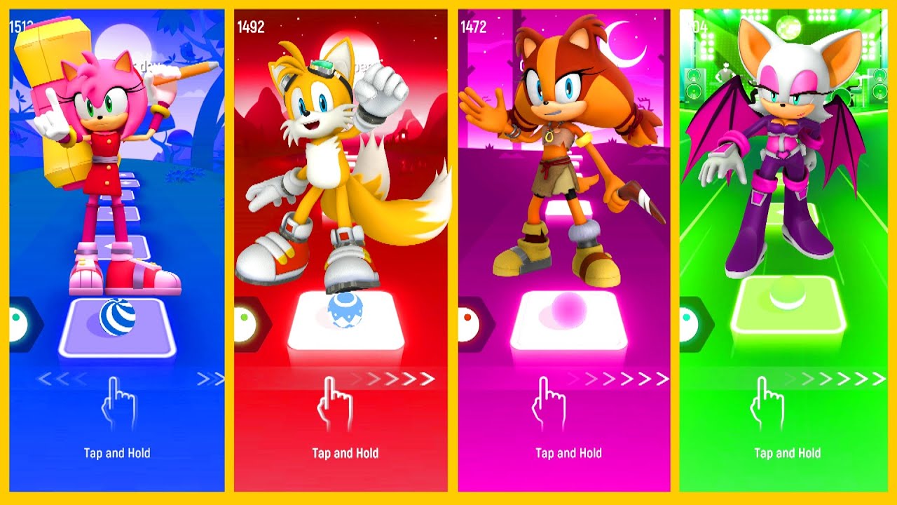 Amy Rose vs Talis vs Sticks the Badger vs Rouge the Bat | Tiles Hop EDM ...