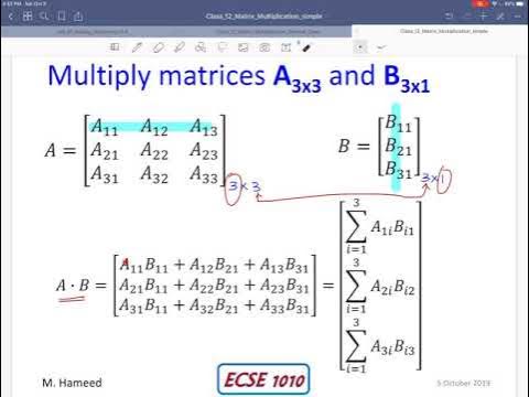 ECSE 1010 - Matrix Multiplication 3x3 and 3x1 - YouTube