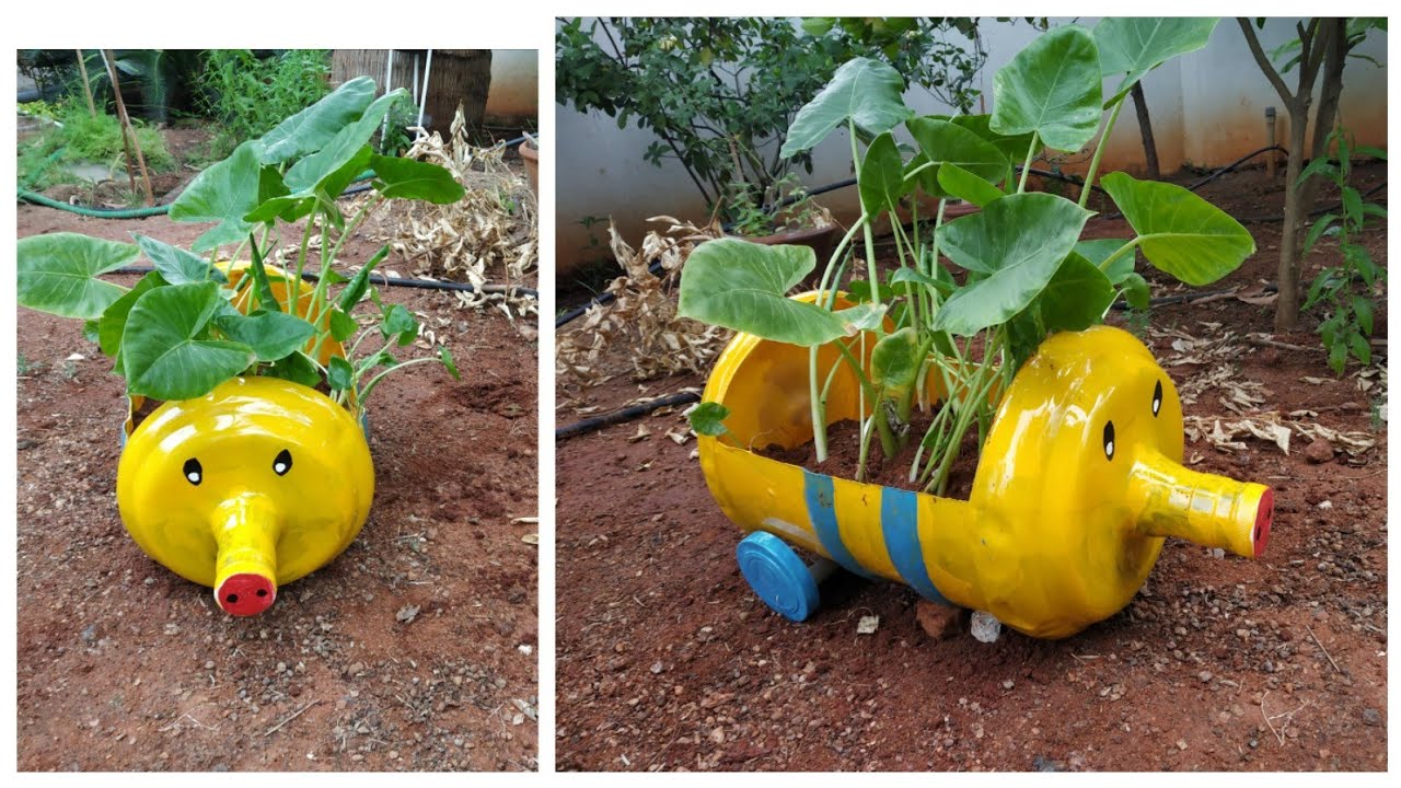 How to make funny car pot | plant pot from plastic bottles | plants on ...
