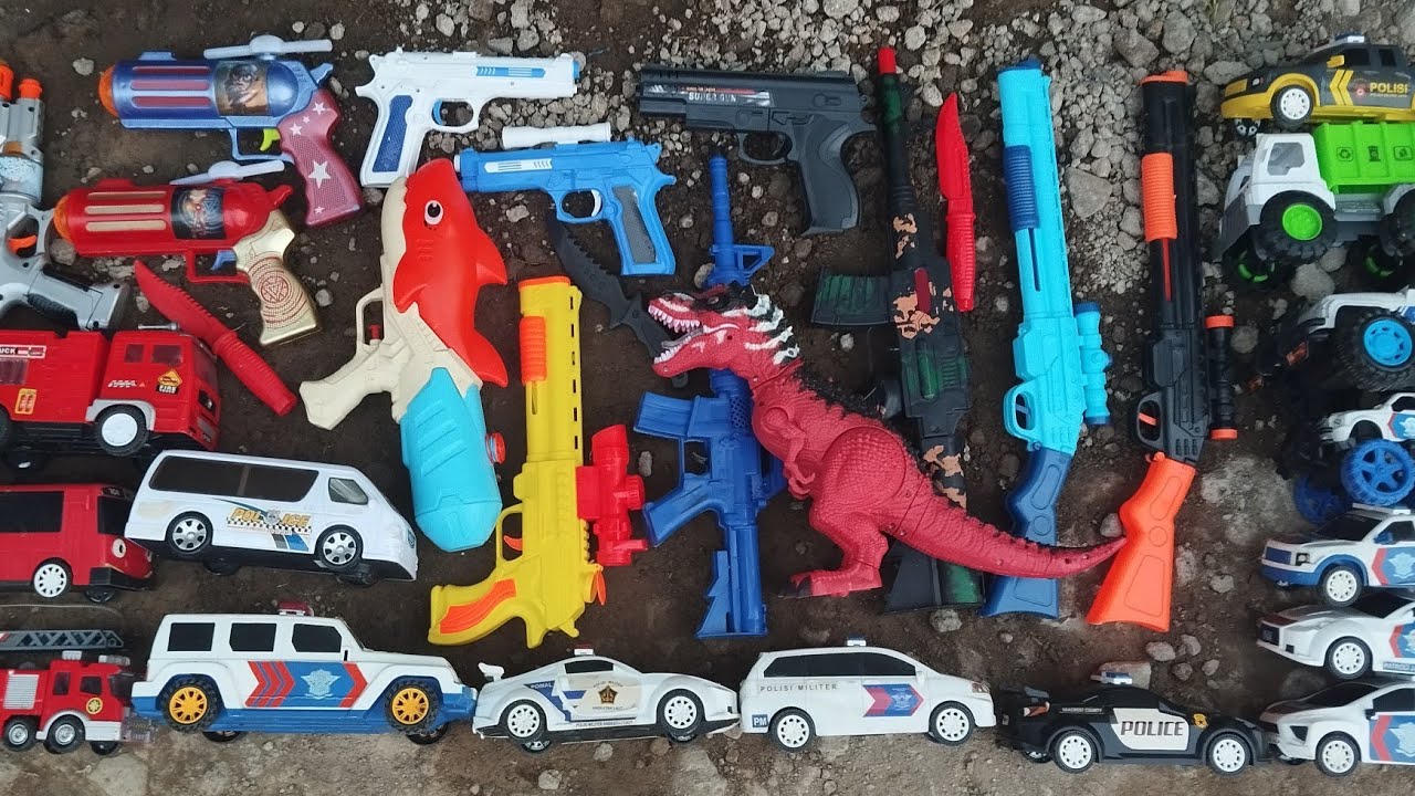 Unboxing mainan mobil ,tembak bersuara, NERF, shotgun, AK47, sosff ...