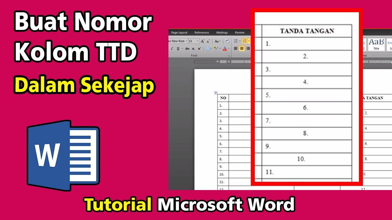 Cara Buat Nomor TTD Otomatis Pada Tabel ~Tutorial Microsoft Word - YouTube