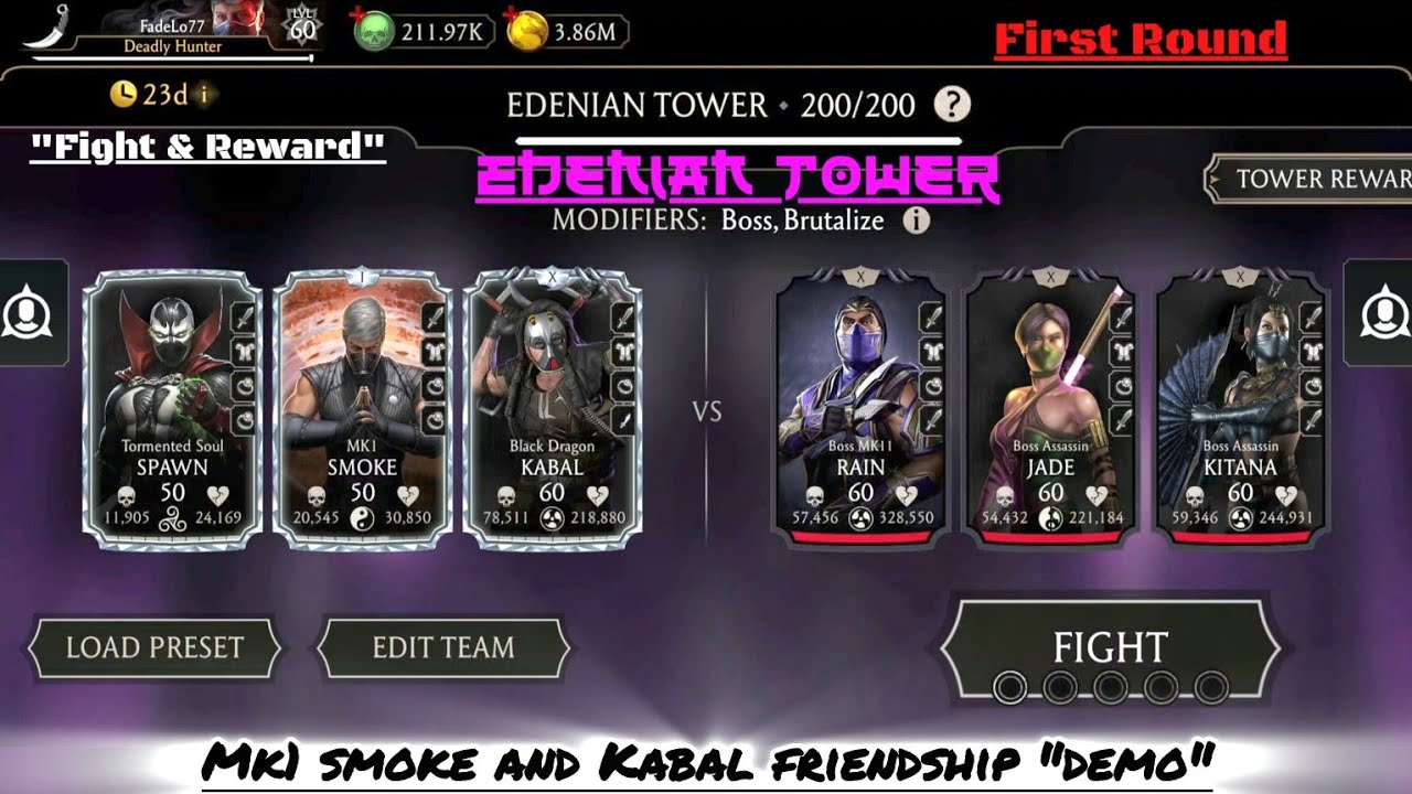 Mk Mobile. Edenian Tower (Normal) Final Bosses First Round Fight ...