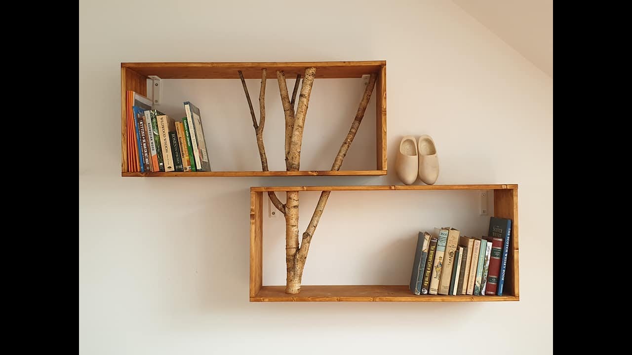 Making a bookshelf with tree branches inserted - YouTube