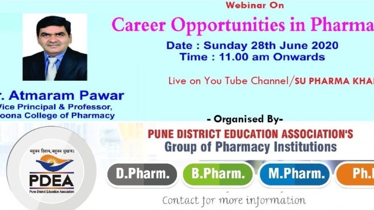 Webinar on Career Opportunities in Pharmacy - Organized by PDEA ...