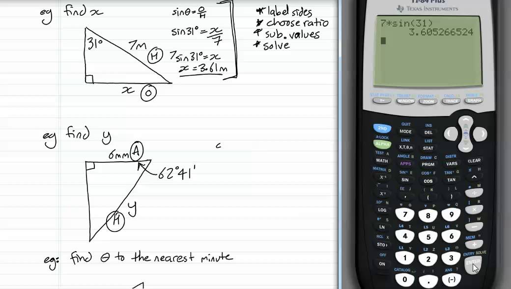 trigonometry review: finding unknown sides and angles with DMS - YouTube
