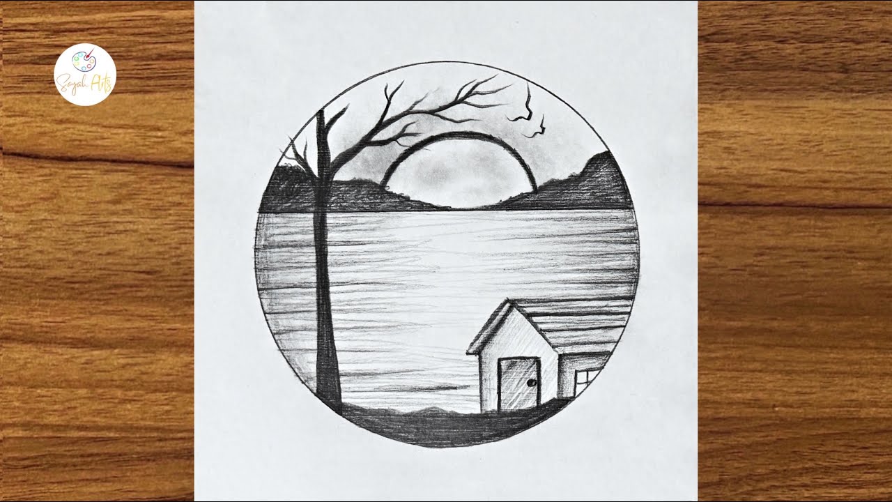 Easy circle scenery drawing || Circle drawing for beginners || Pencil ...