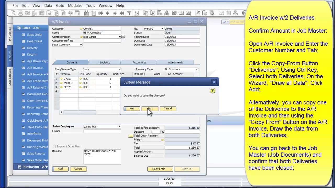 AR Invoice with 2 Deliveries - YouTube