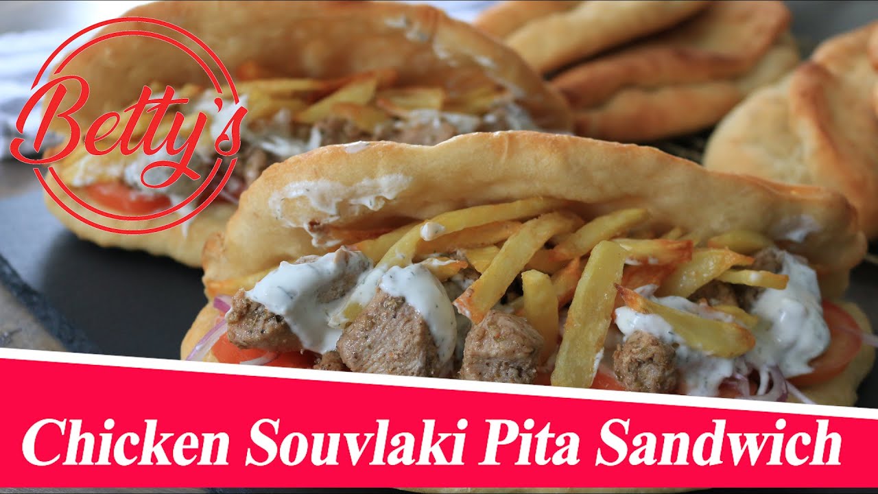 CHICKEN SOUVLAKI PITA SANDWICH WITH NO KNEAD PITA POCKET RECIPE - YouTube