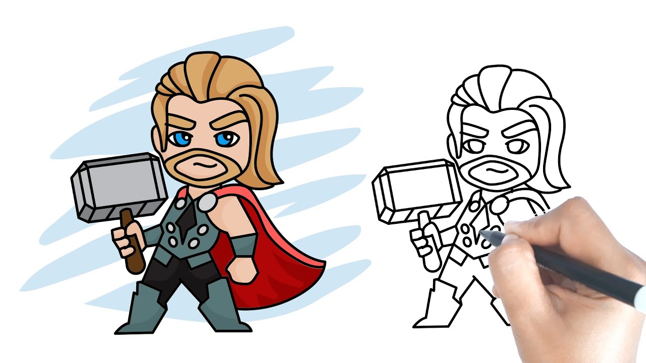 Drawing Simple and Cool Thor For Kids - YouTube