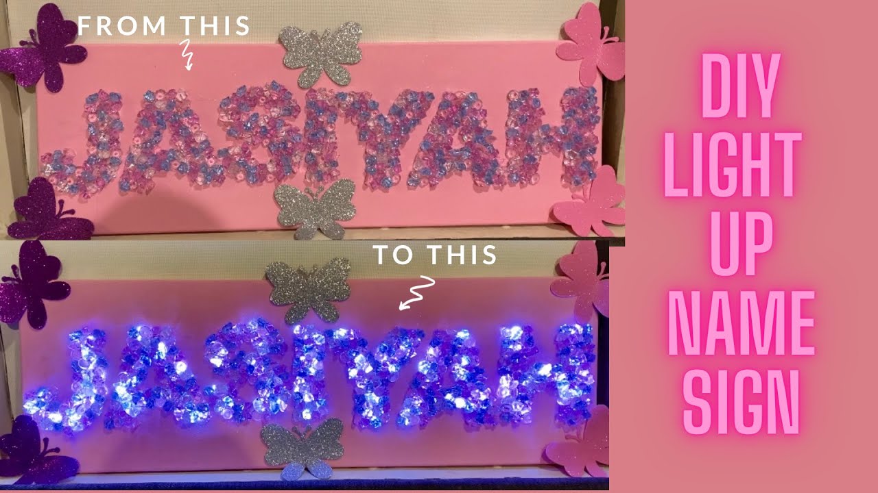 DIY glam light up name wall decor - YouTube