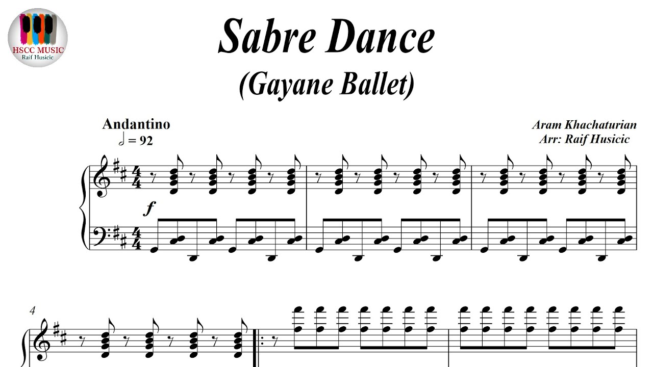 Sabre Dance, Gayane Ballet - Aram Khachaturian, Piano Sheet Music - YouTube